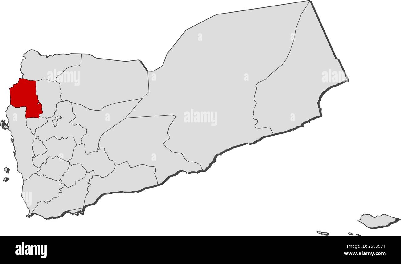 Map of Yemen with the provinces, Hajjah is highlighted Stock Vector ...