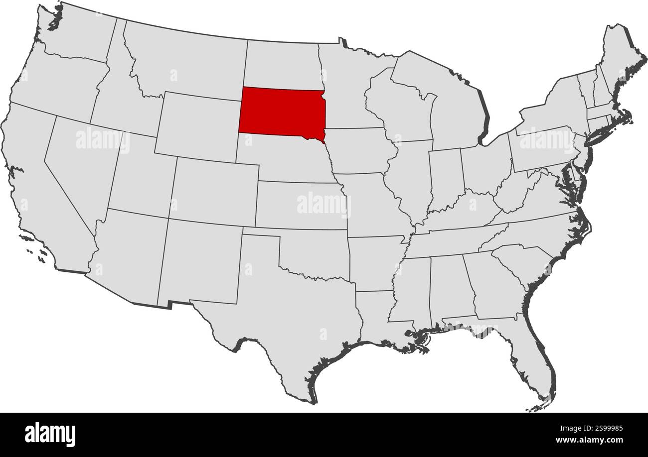 Map of United States with the provinces, South Dakota is highlighted ...