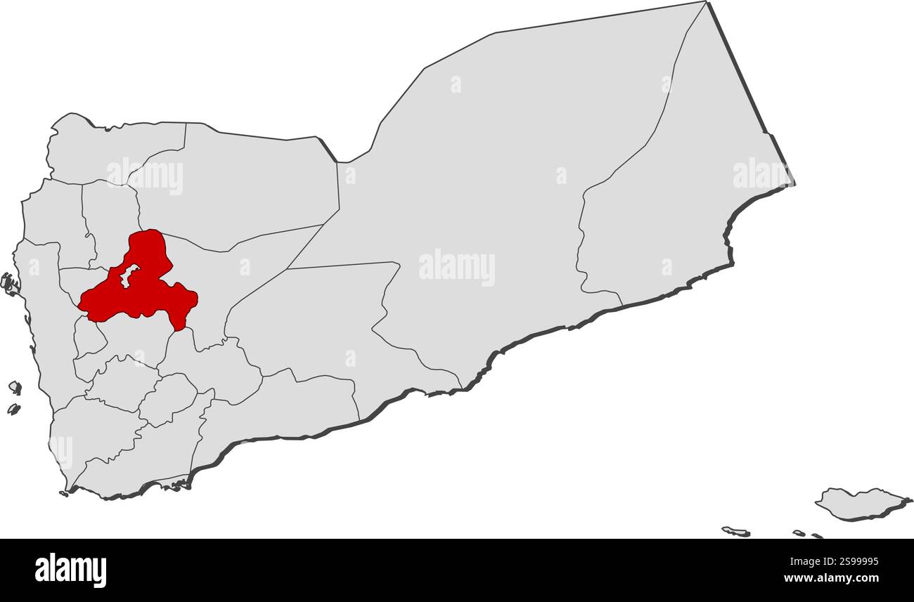 Map of Yemen with the provinces, Sana'a Governorate is highlighted ...
