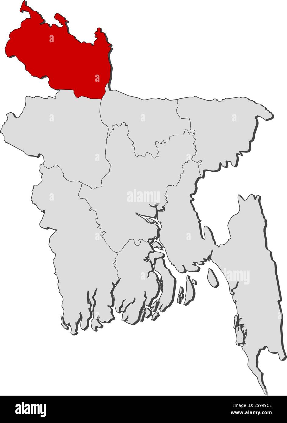 Map of Bangladesh with the provinces, Rangpur is highlighted Stock ...