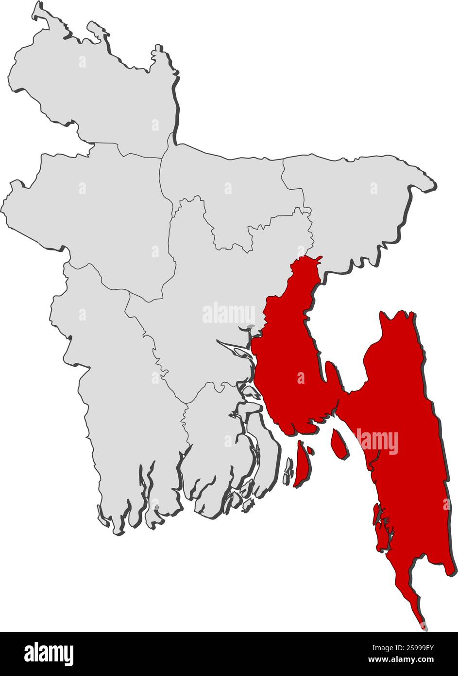 Map of Bangladesh with the provinces, Chittagong is highlighted Stock ...