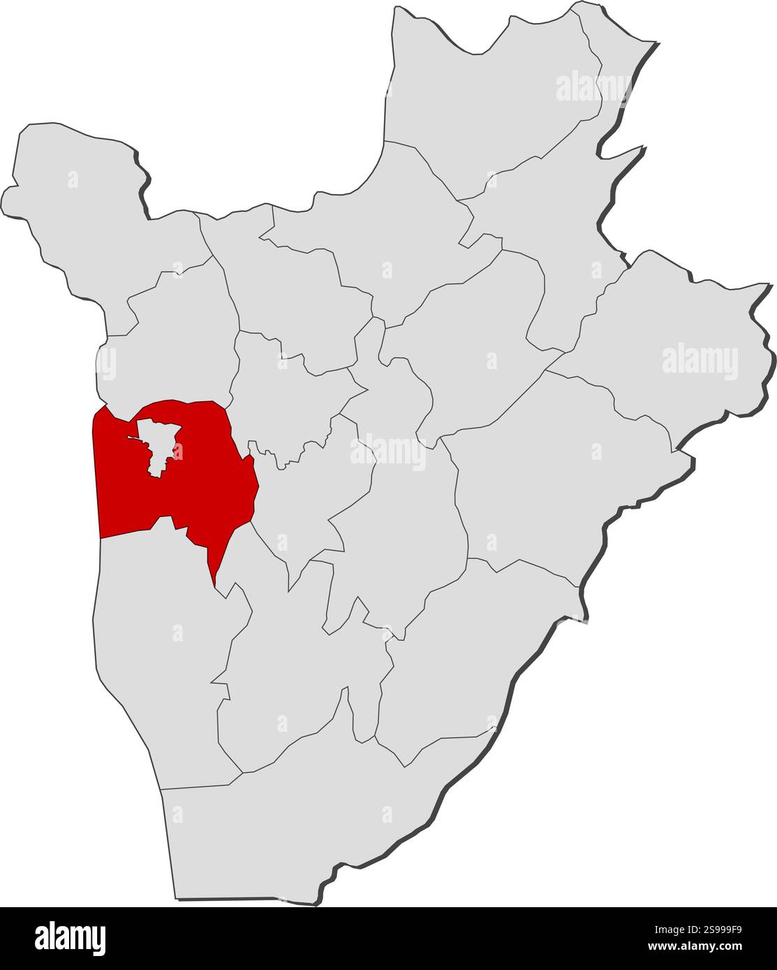 Map of Burundi with the provinces, Bujumbura Rural is highlighted Stock ...