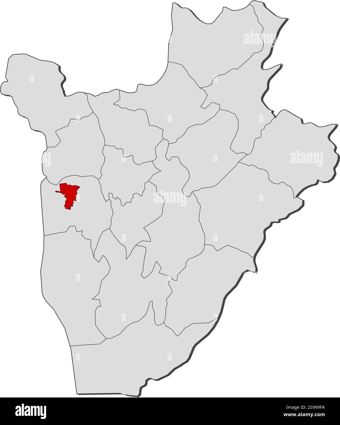 Map of Burundi with the provinces, Bujumbura Mairie is highlighted ...