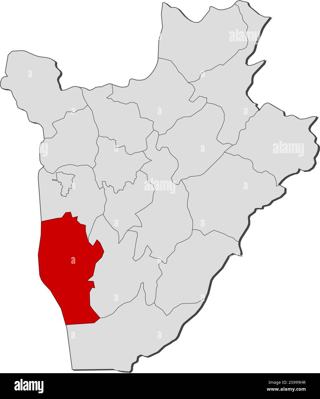 Map of Burundi with the provinces, Rumonge is highlighted Stock Vector ...
