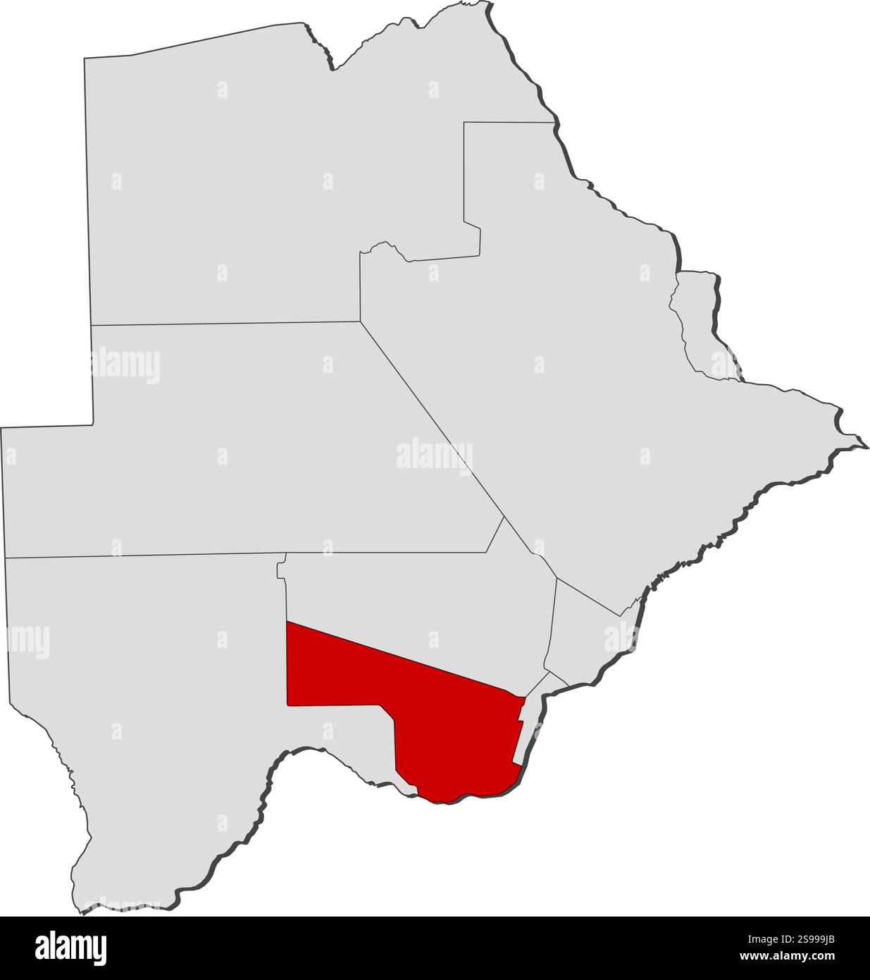 Map of Botswana with the provinces, Southern is highlighted Stock ...