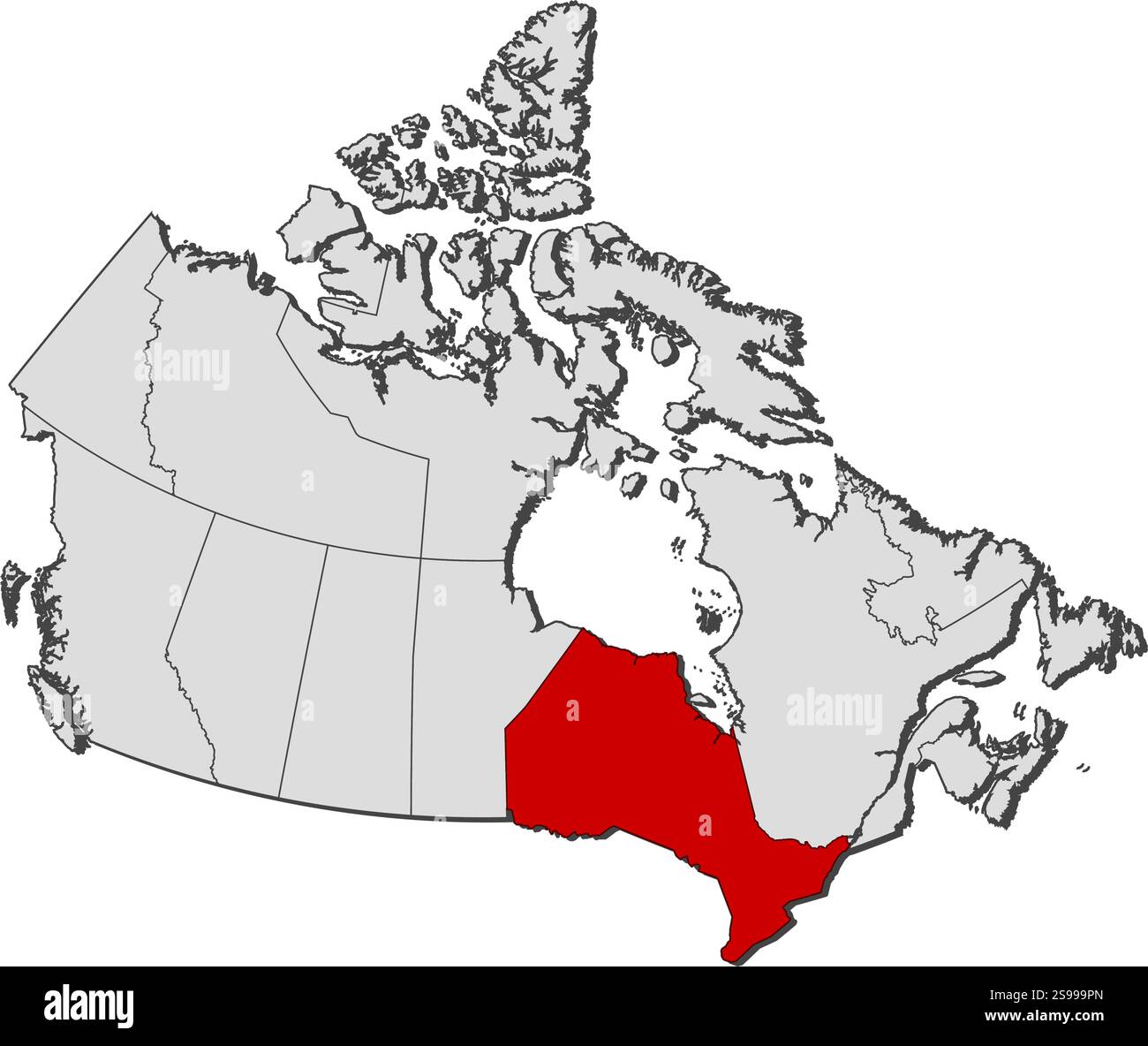 Map of Canada with the provinces, Ontario is highlighted Stock Vector ...