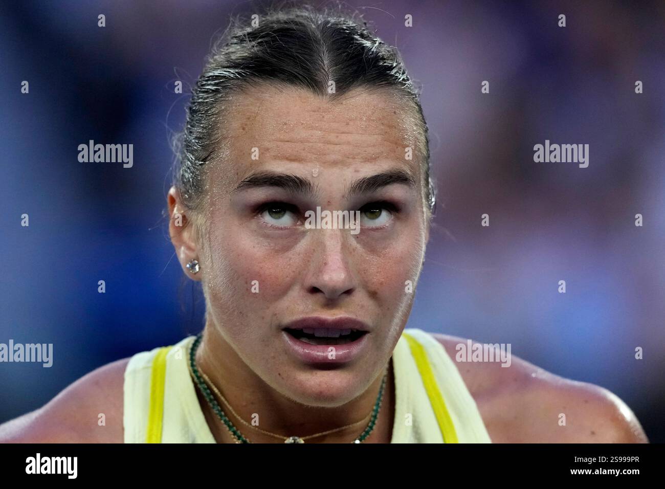 Aryna Sabalenka of Belarus reacts during the women's singles final ...