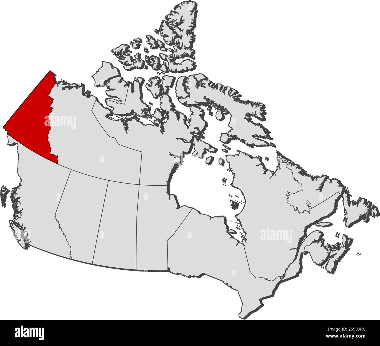 Map of Canada with the provinces, Yukon is highlighted Stock Vector ...