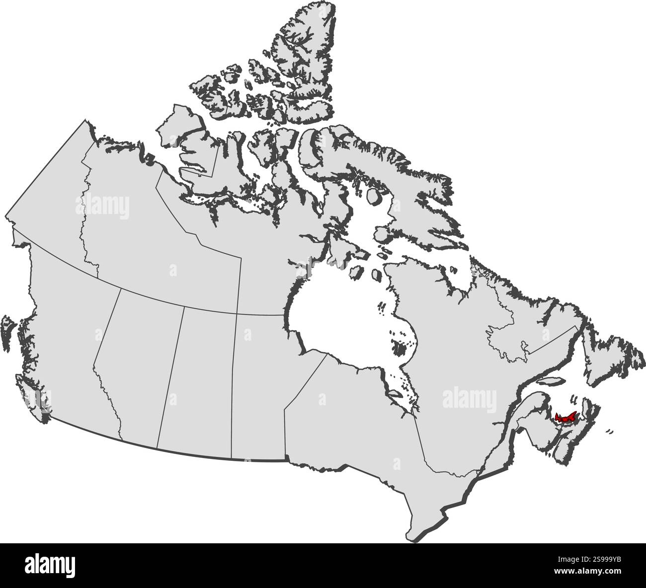 Map of Canada with the provinces, Prince Edward Island is highlighted ...