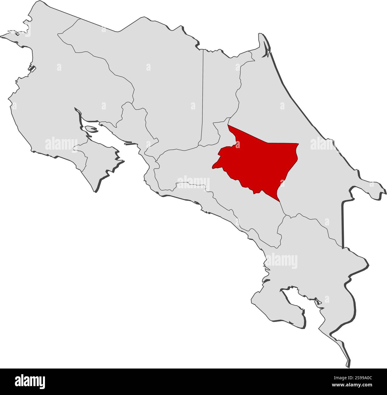 Map of Costa Rica with the provinces, Cartago is highlighted Stock ...