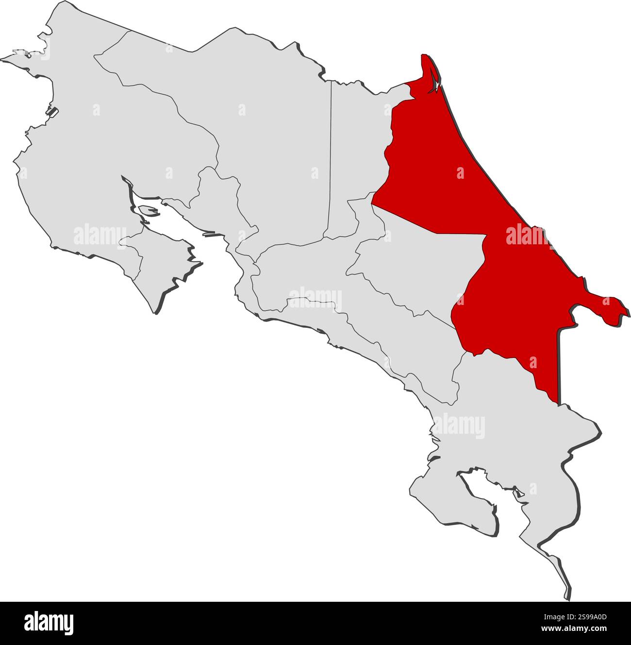 Map of Costa Rica with the provinces, Limón is highlighted Stock Vector ...