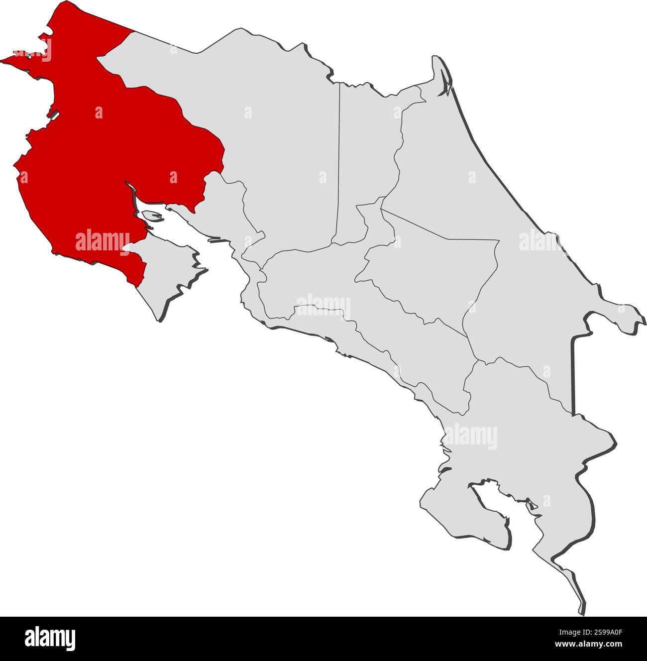 Map of Costa Rica with the provinces, Guanacaste is highlighted Stock ...