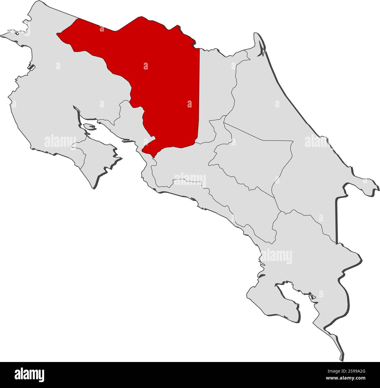 Map of Costa Rica with the provinces, Alajuela is highlighted Stock ...
