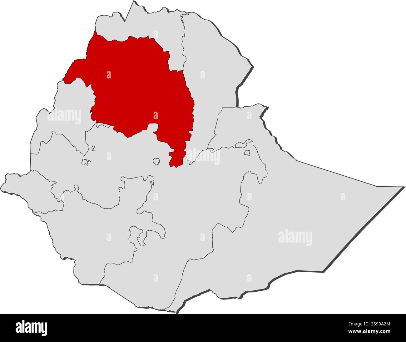 Map of Ethiopia with the provinces, Amhara is highlighted Stock Vector ...