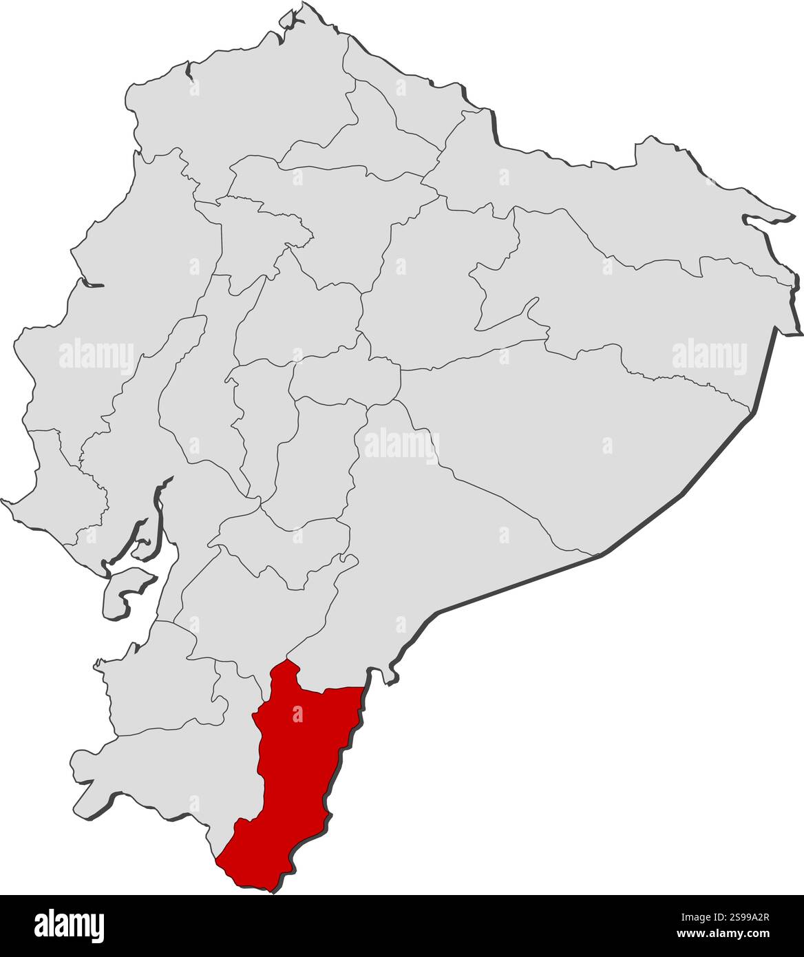 Map of Ecuador with the provinces, Zamora-Chinchipe is highlighted ...