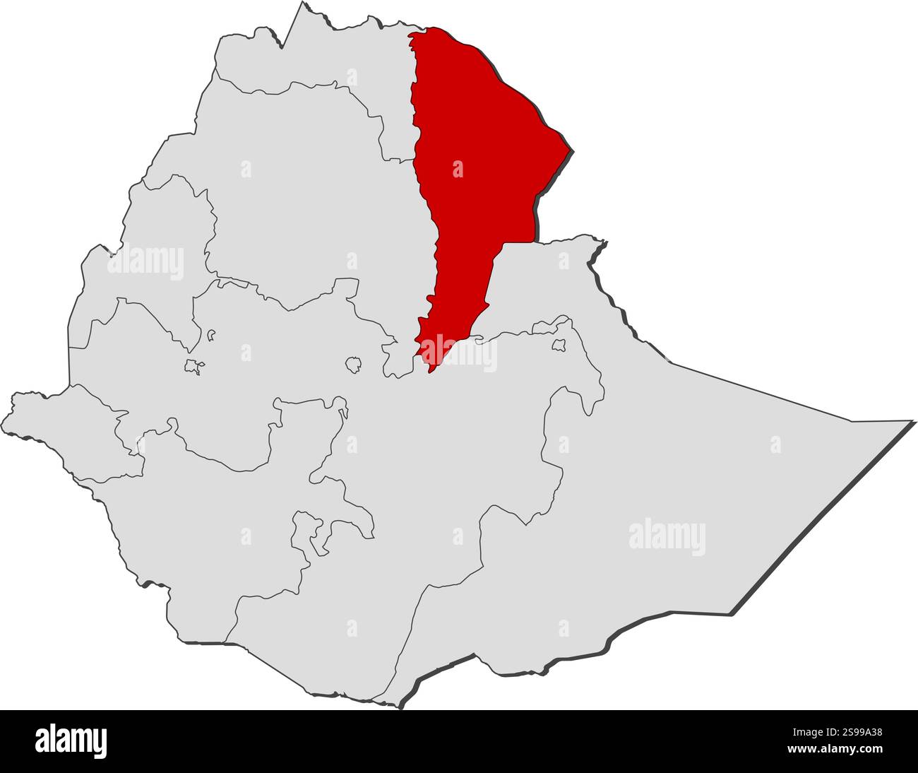 Map of Ethiopia with the provinces, Afar is highlighted Stock Vector ...