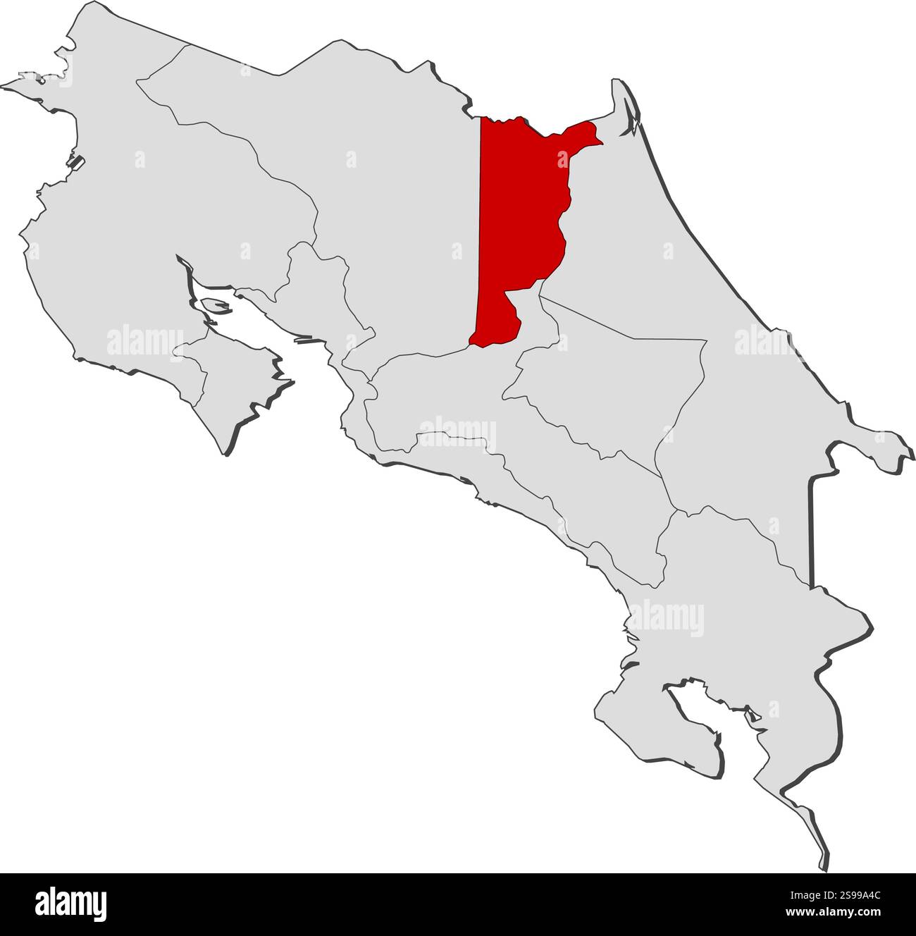 Map of Costa Rica with the provinces, Heredia is highlighted Stock ...