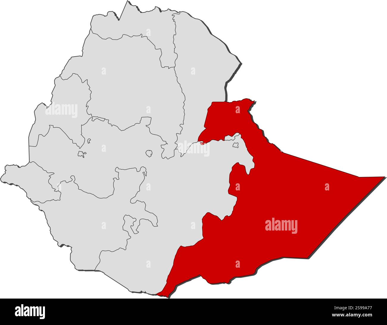 Map of Ethiopia with the provinces, Somali is highlighted Stock Vector ...
