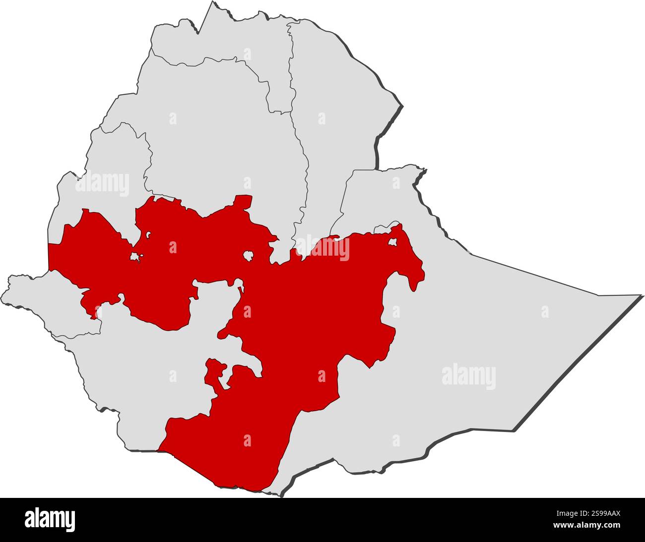 Map of Ethiopia with the provinces, Oromia is highlighted Stock Vector ...