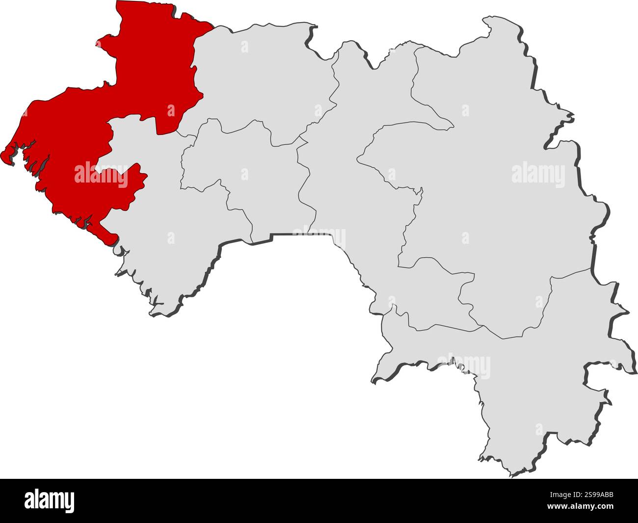 Map of Guinea with the provinces, Boké is highlighted Stock Vector ...