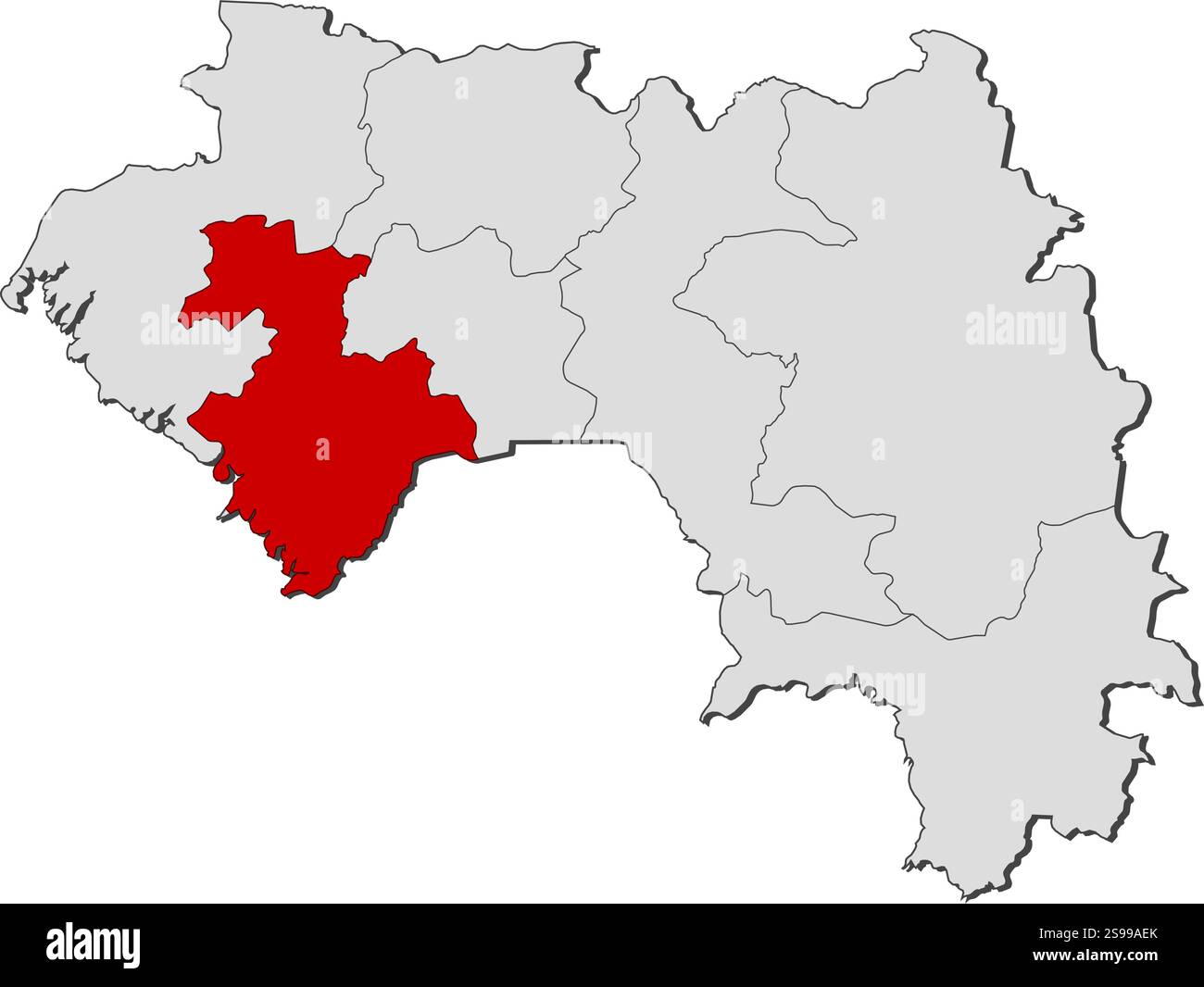 Map of Guinea with the provinces, Kindia is highlighted Stock Vector ...