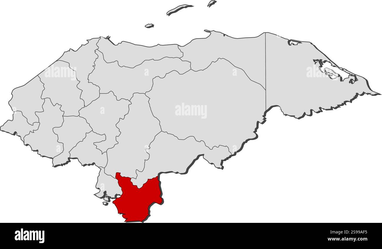 Map of Honduras with the provinces, Choluteca is highlighted Stock ...