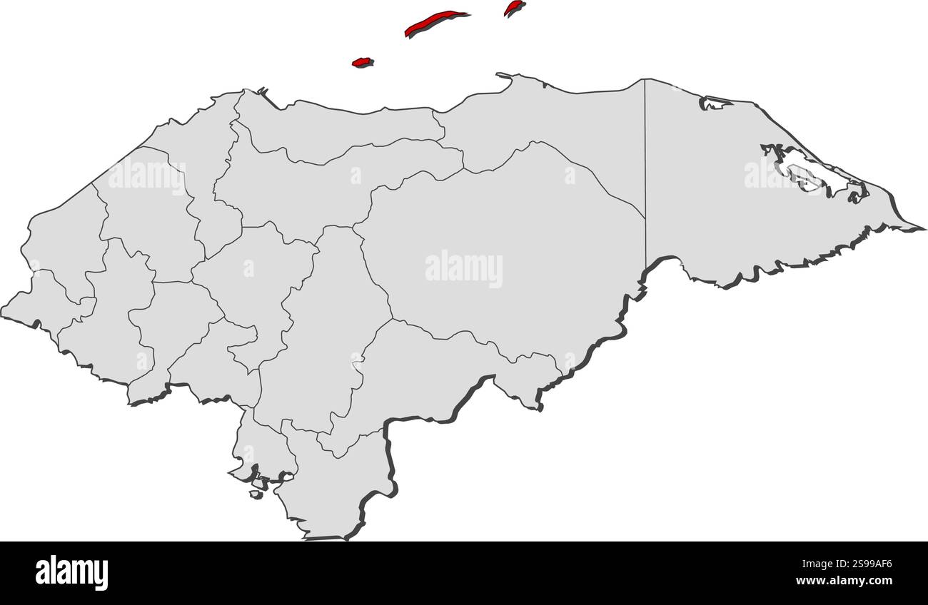 Map of Honduras with the provinces, Islas de la Bahía is highlighted ...
