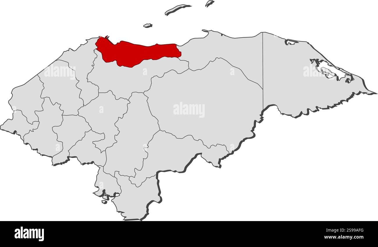 Map of Honduras with the provinces, Atlántida is highlighted Stock ...