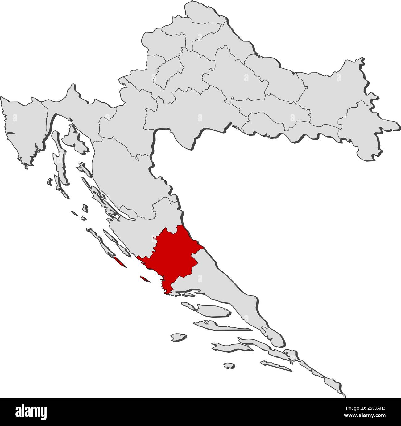 Map of Croatia with the provinces, Sibenik-Knin is highlighted Stock ...