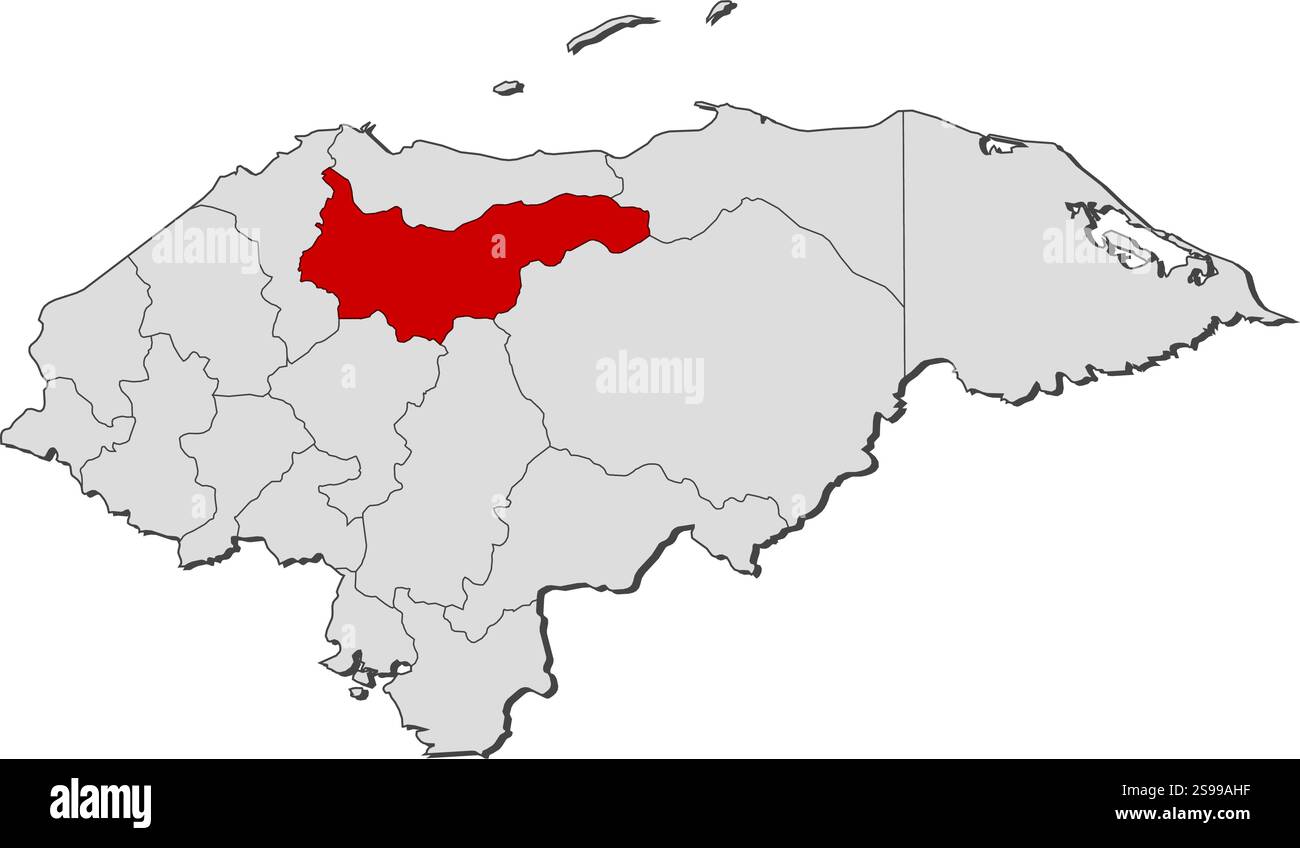 Map of Honduras with the provinces, Yoro is highlighted Stock Vector ...