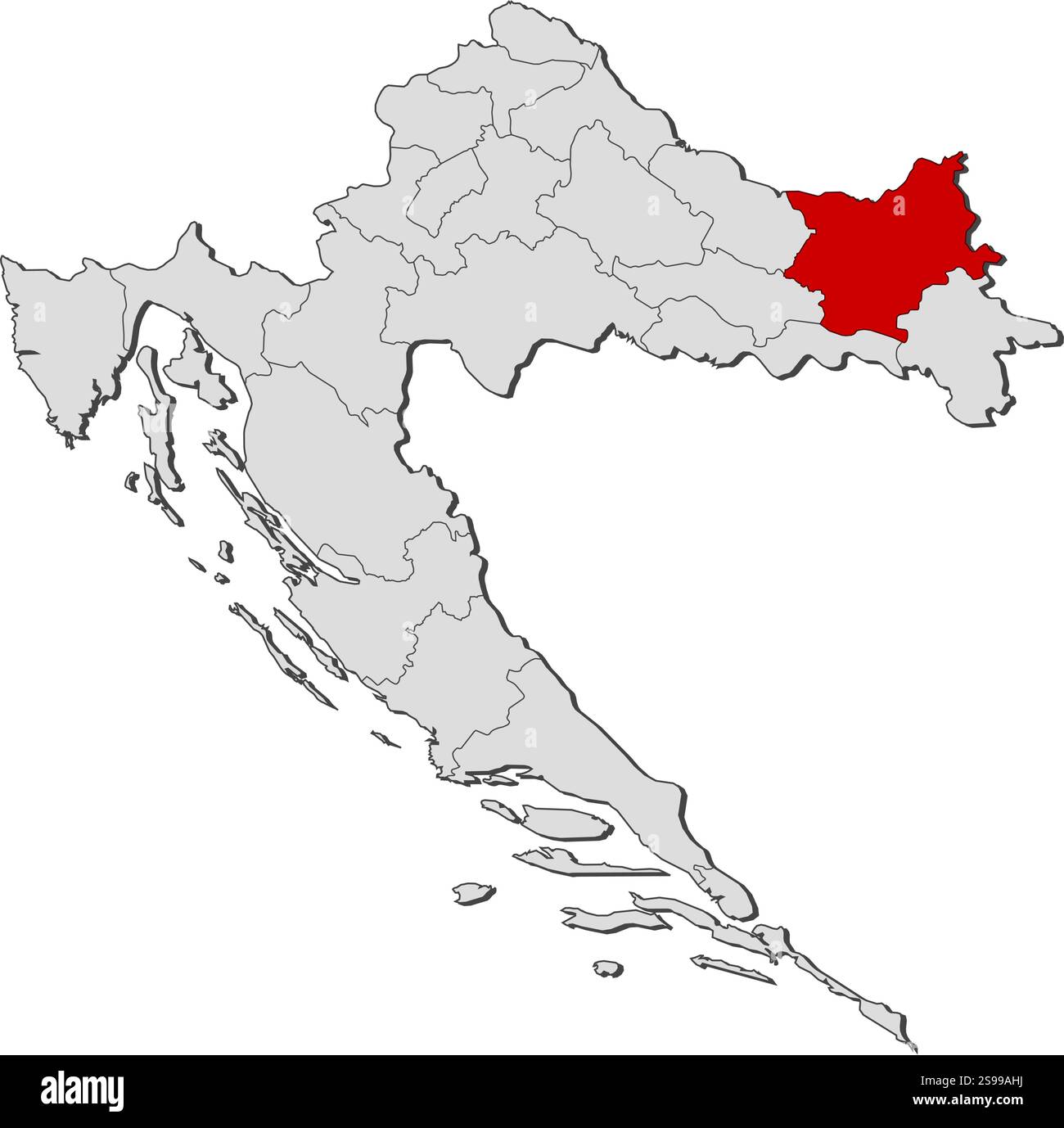 Map of Croatia with the provinces, Osijek-Baranja is highlighted Stock ...