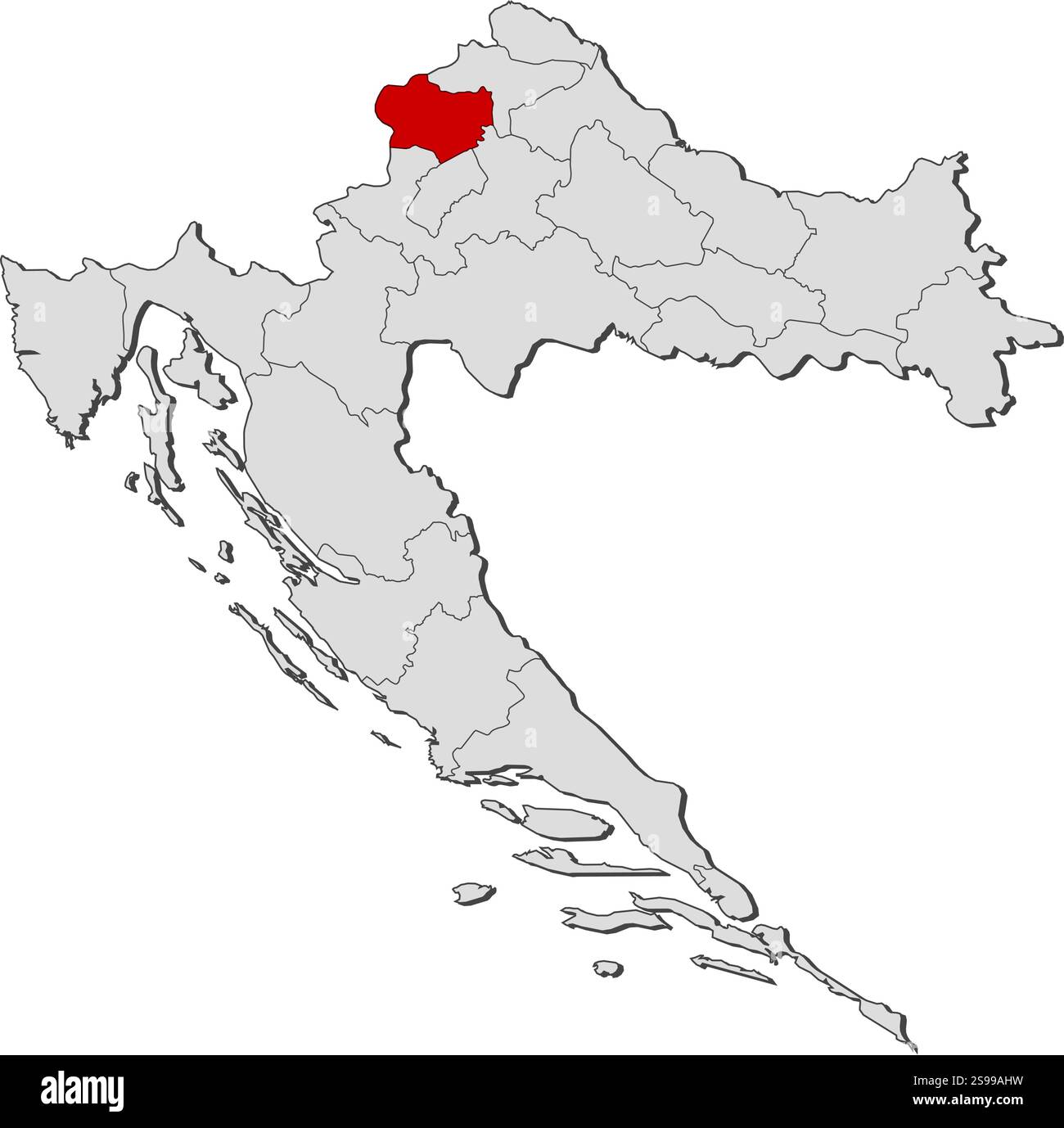 Map of Croatia with the provinces, Krapina-Zagorje is highlighted Stock ...