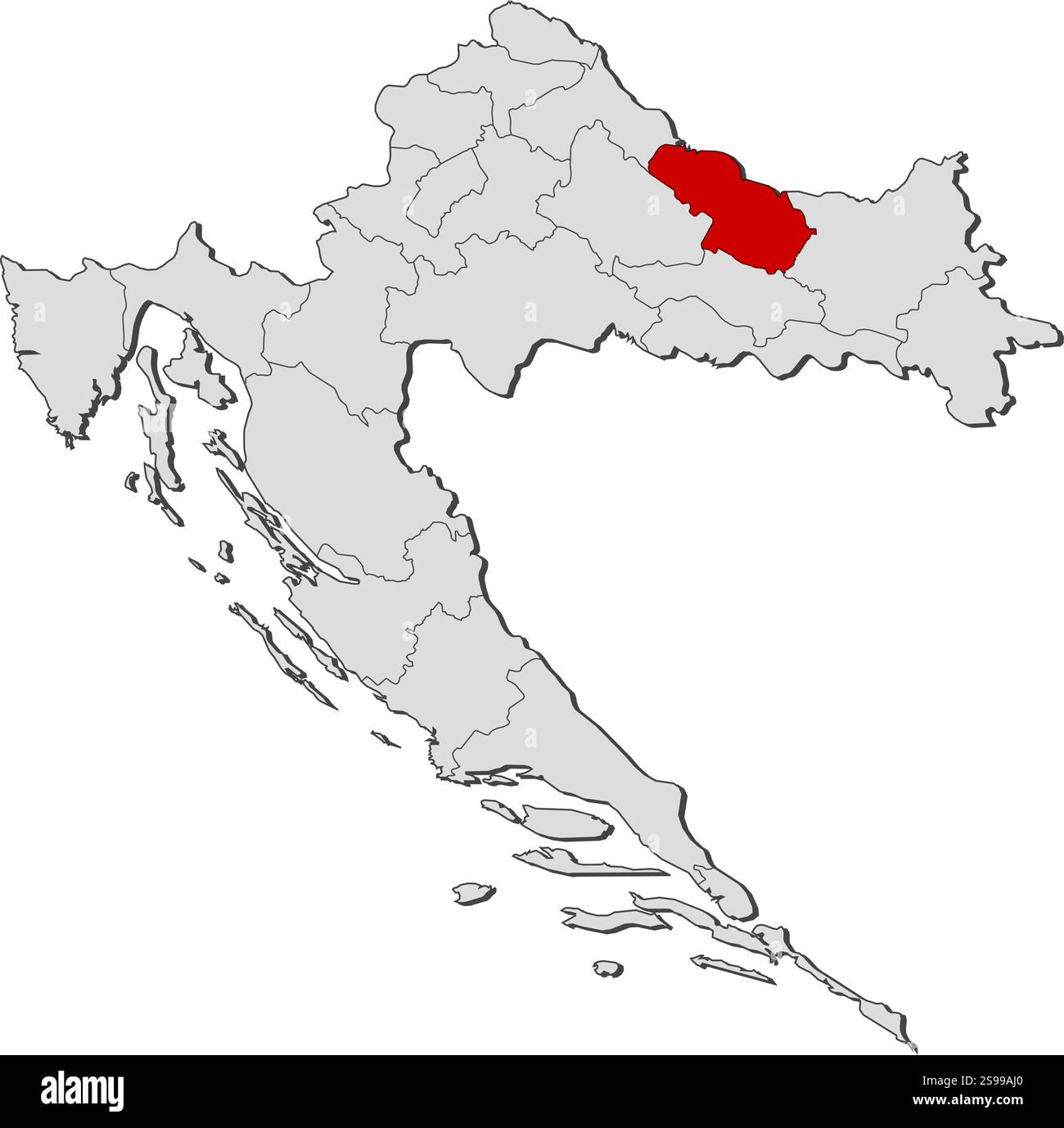 Map of Croatia with the provinces, Virovitica-Podravina is highlighted ...