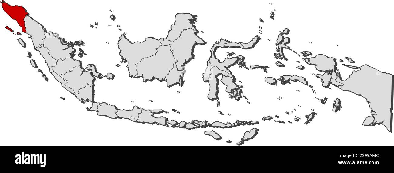 Map of Indonesia with the provinces, Aceh is highlighted Stock Vector ...