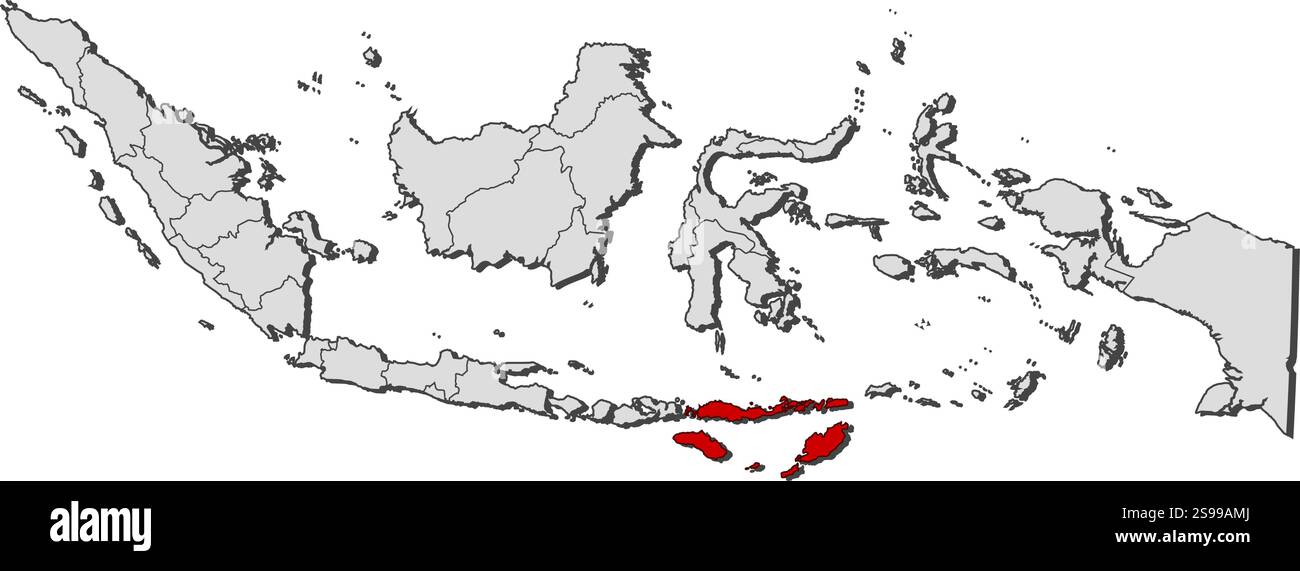 Map of Indonesia with the provinces, East Nusa Tenggara is highlighted ...