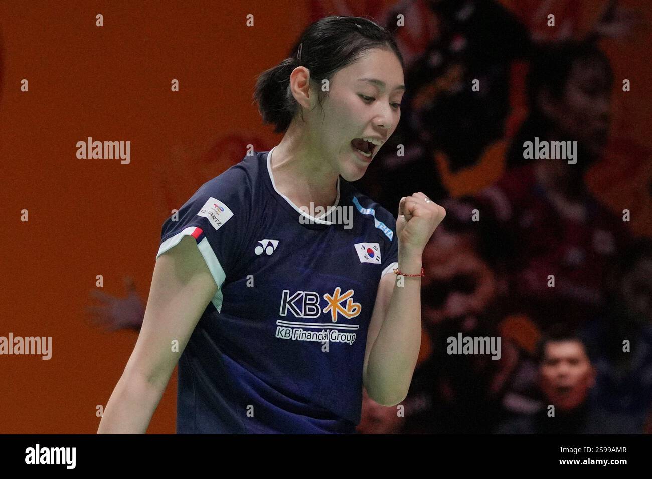 Sim Yu Jin of South Korea celebrates after scoring a point against Hsu ...