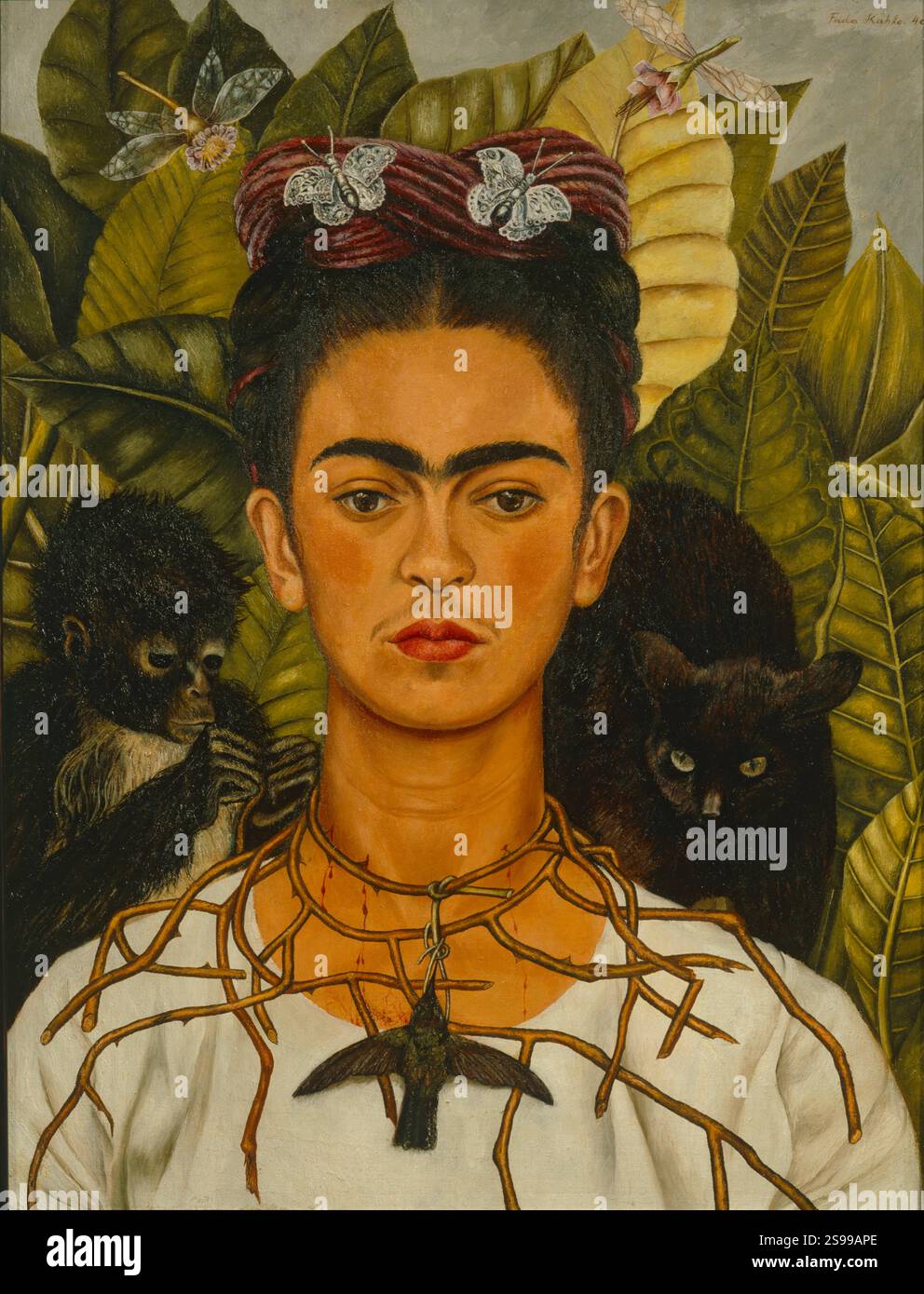 Frida Kahlo/ Self-Portrait with Thorn Necklace and Hummingbird. Oil on ...
