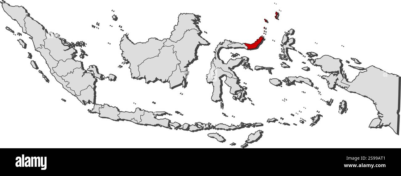Map of Indonesia with the provinces, North Sulawesi is highlighted ...