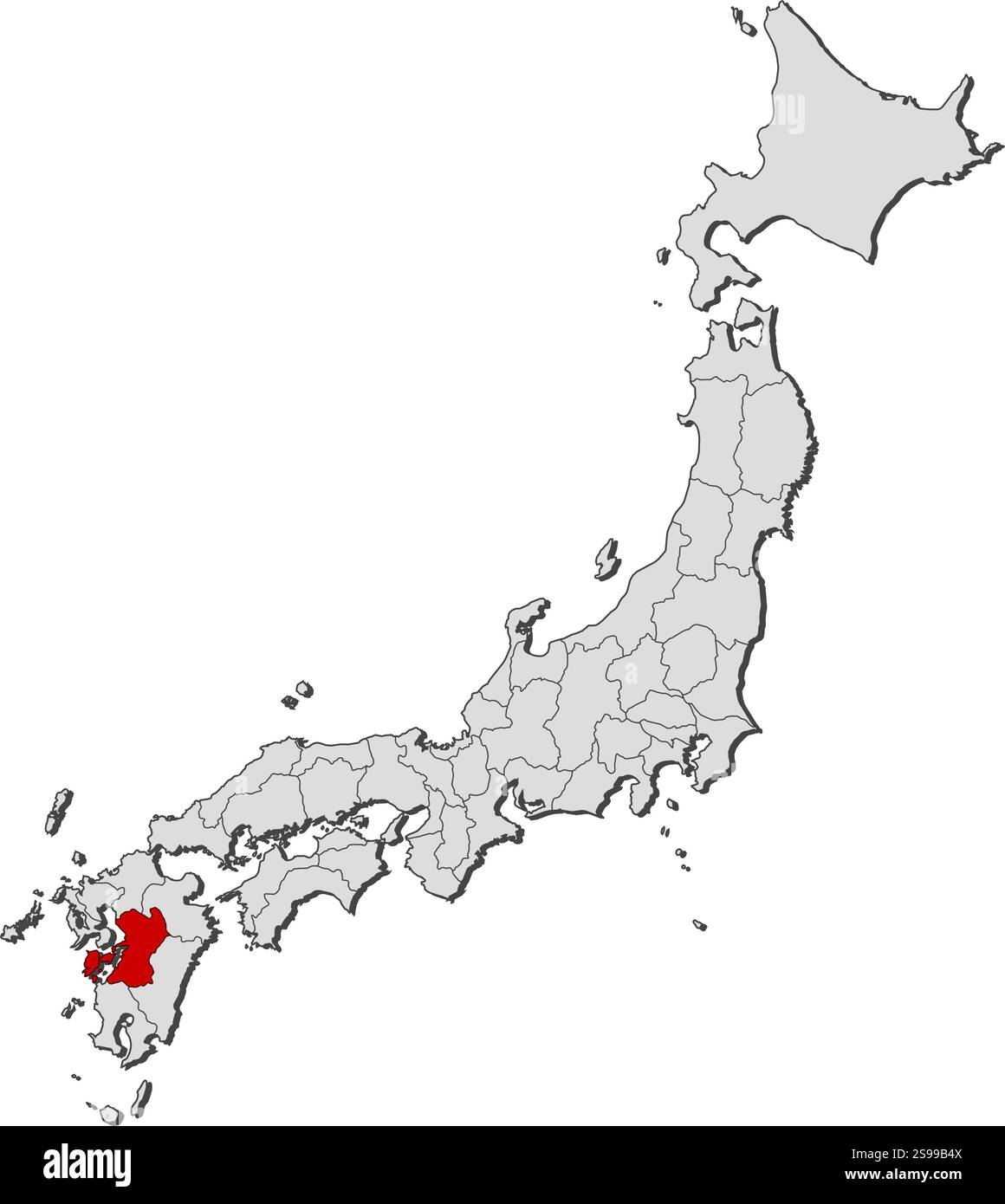 Map of Japan with the provinces, Kumamoto is highlighted Stock Vector ...