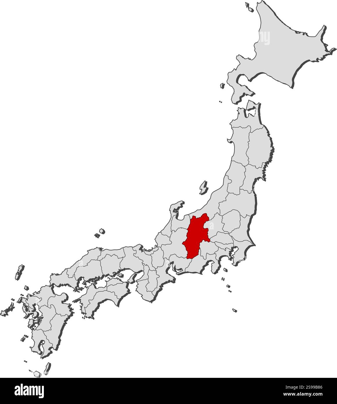 Map of Japan with the provinces, Nagano is highlighted Stock Vector ...