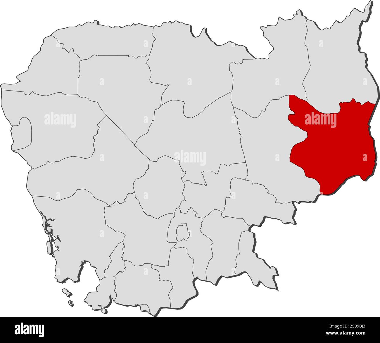 Map of Cambodia with the provinces, Mondulkiri is highlighted Stock ...