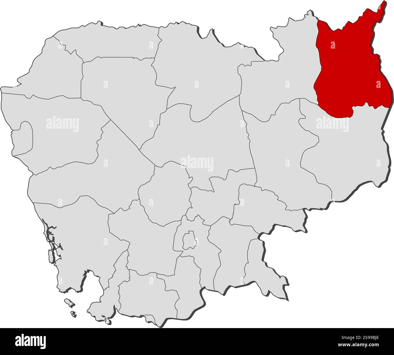 Map of Cambodia with the provinces, Ratanakiri is highlighted Stock ...