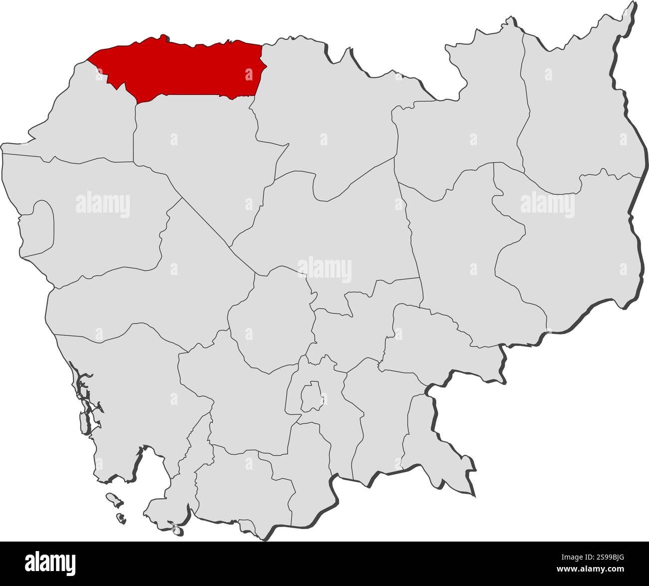 Map of Cambodia with the provinces, Oddar Meanchey is highlighted Stock ...