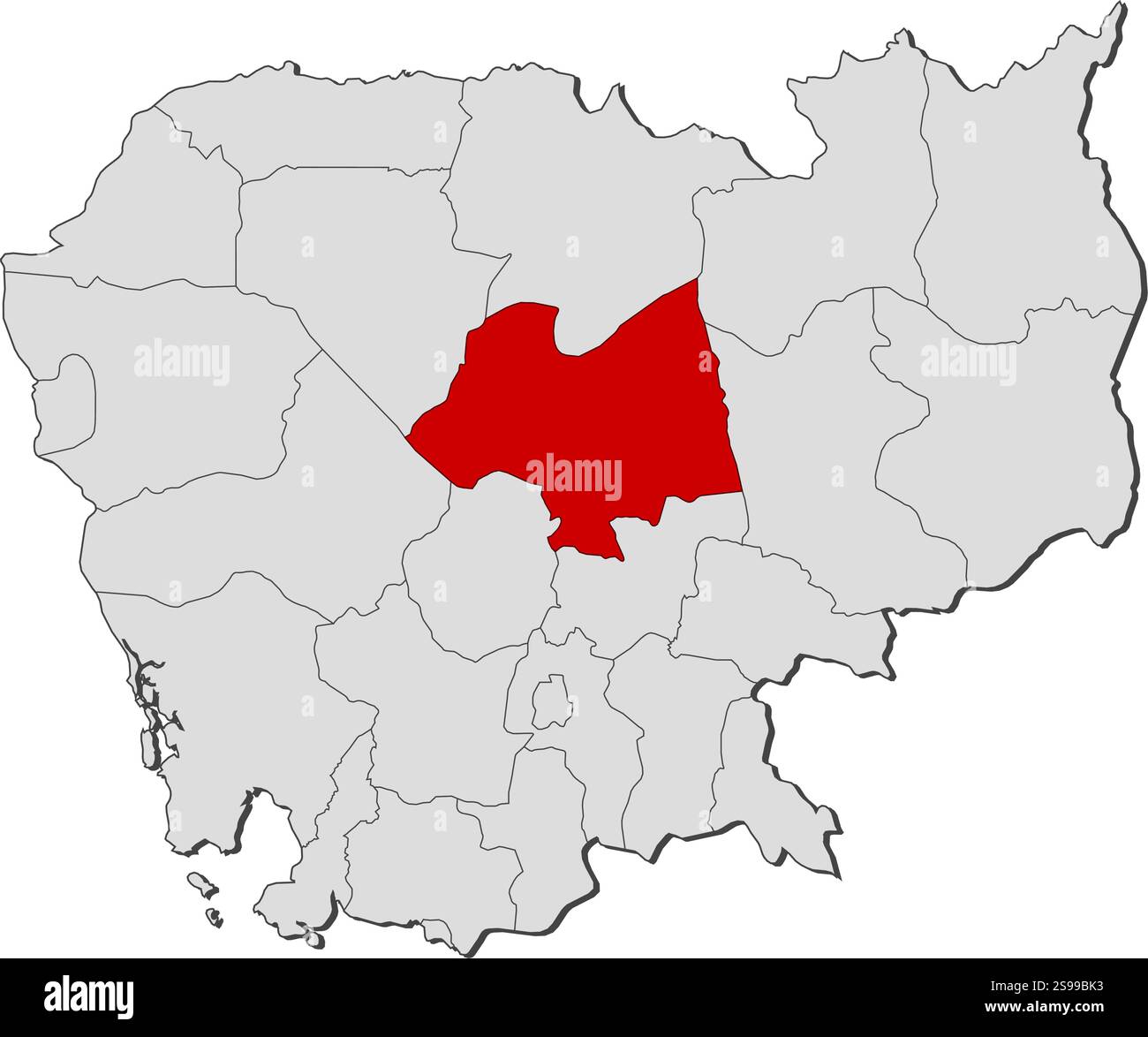 Map of Cambodia with the provinces, Kampong Thom is highlighted Stock ...