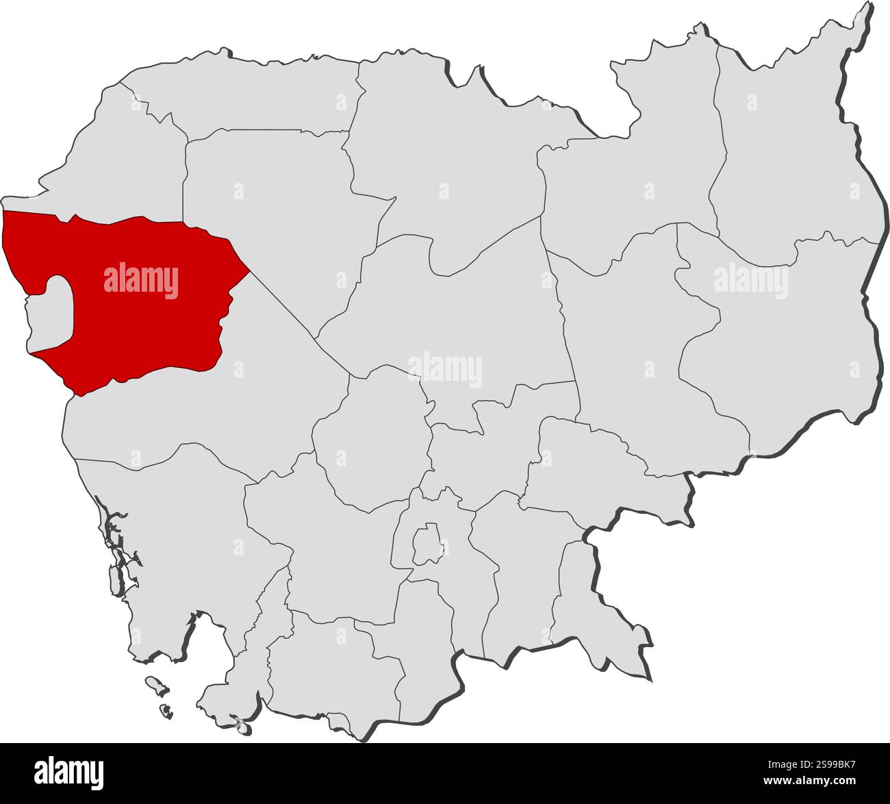 Map of Cambodia with the provinces, Battambang is highlighted Stock ...