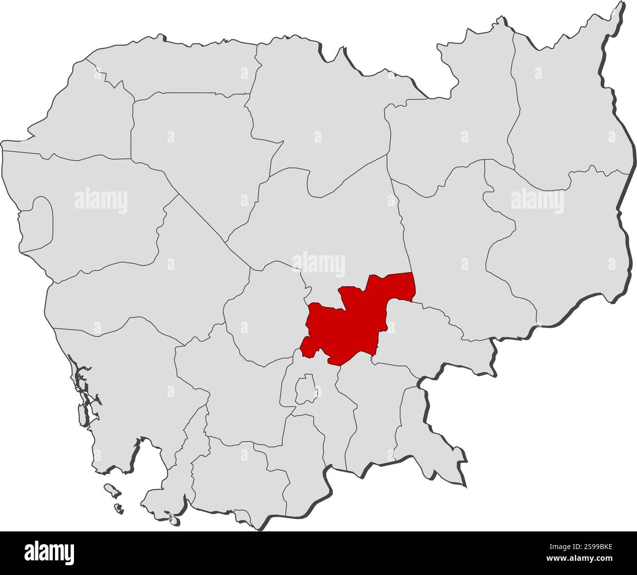 Map of Cambodia with the provinces, Kampong Cham is highlighted Stock ...