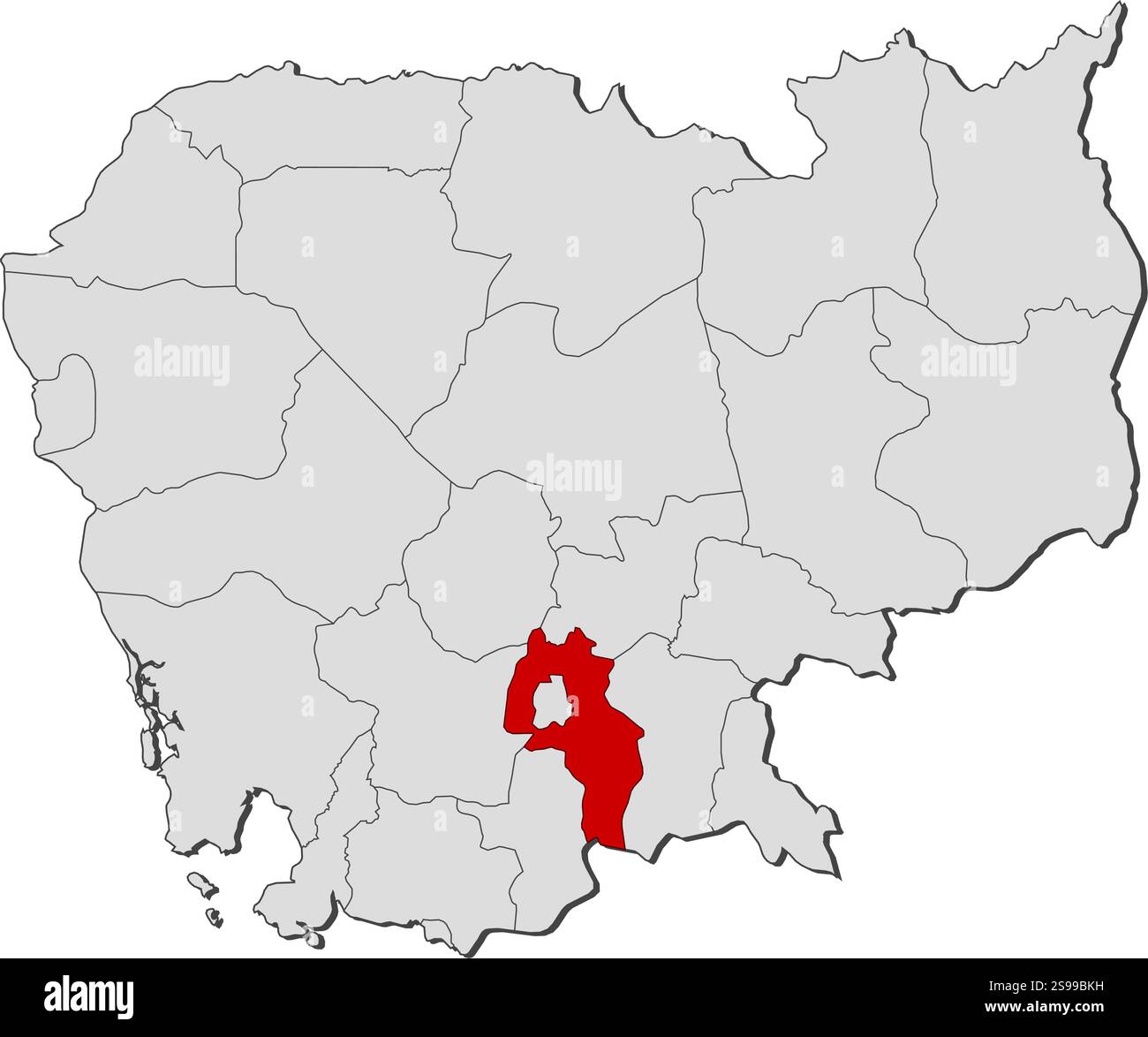 Map of Cambodia with the provinces, Kandal is highlighted Stock Vector ...