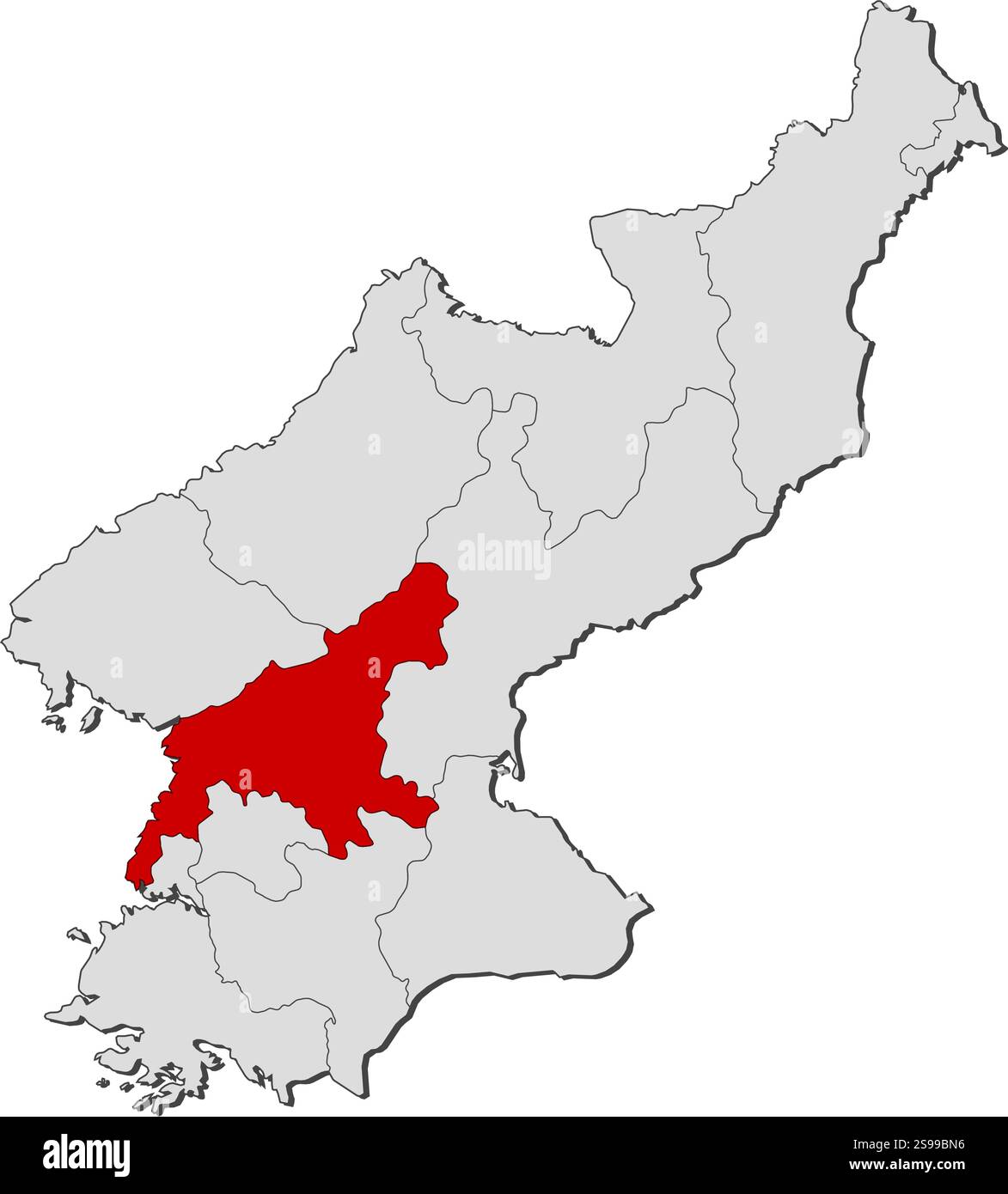 Map of North Korea with the provinces, South Pyongan is highlighted ...