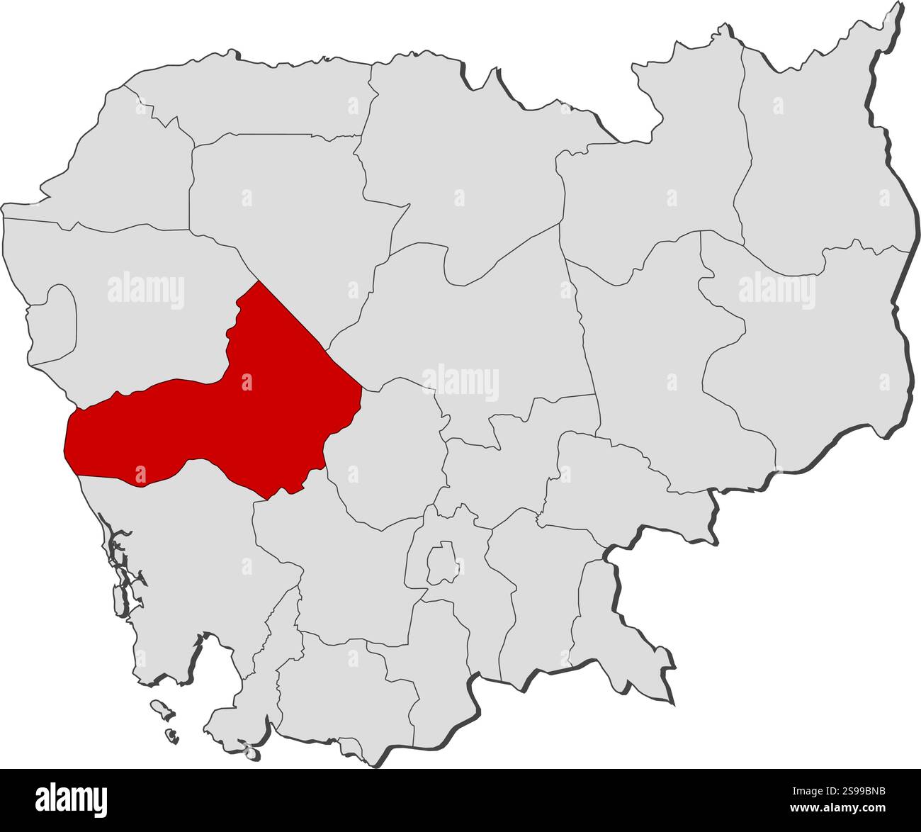 Map of Cambodia with the provinces, Pursat is highlighted Stock Vector ...