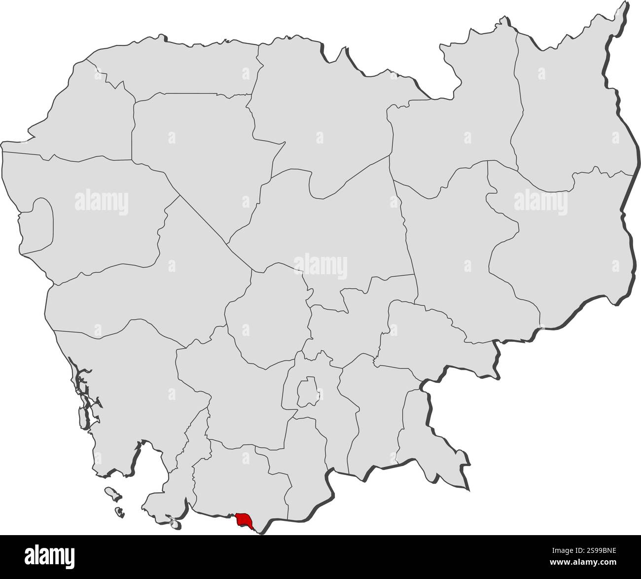 Map of Cambodia with the provinces, Kep is highlighted Stock Vector ...